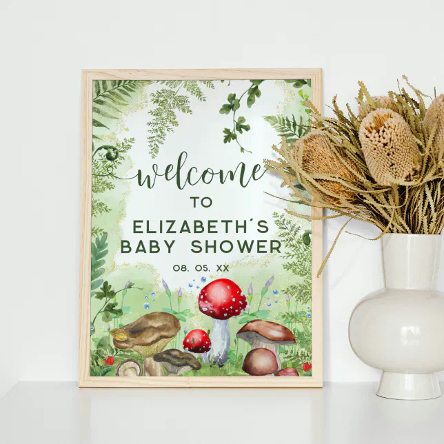 Woodland Forest Mushrooms Ferns Script Welcome Poster | Zazzle