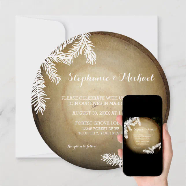 Woodland Forest Rustic Wood Tree Trunk Wedding Invitation | Zazzle