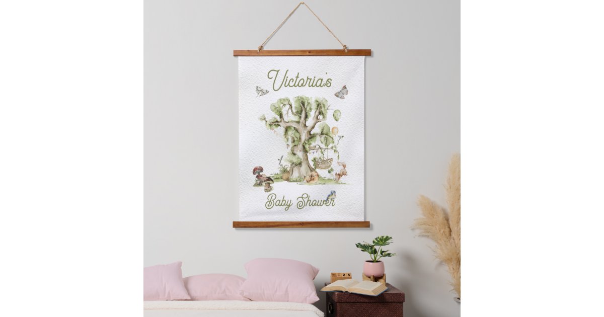 Woodland Forest Tree Cradle Animals Baby Shower Ta Hanging Tapestry ...