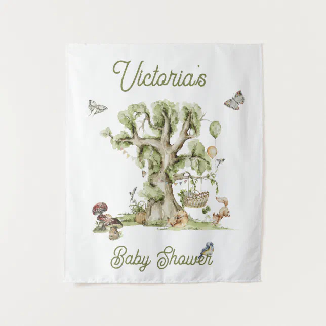 Woodland Forest Tree Cradle Animals Baby Shower Tapestry | Zazzle