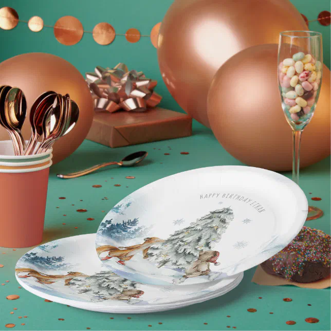 Woodland Forest Winter Christmas Birthday Party Paper Plates | Zazzle