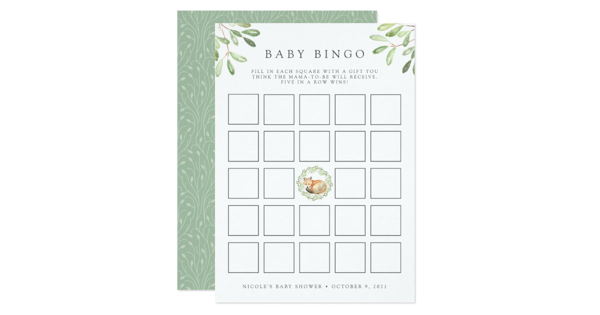 Woodland Fox Baby Shower Bingo Game Card | Zazzle.com