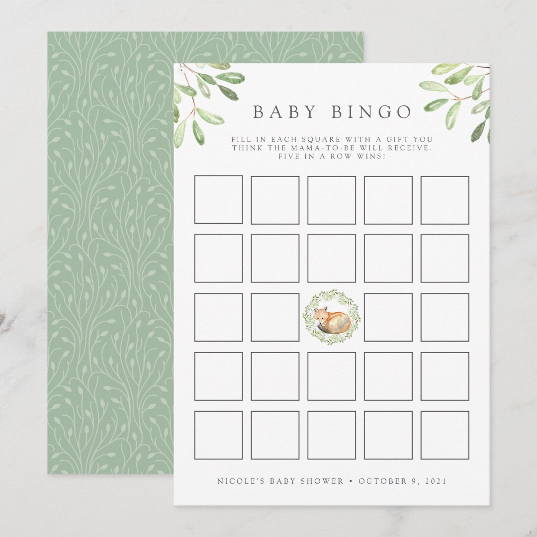 Woodland Fox Baby Shower Bingo Game Card | Zazzle