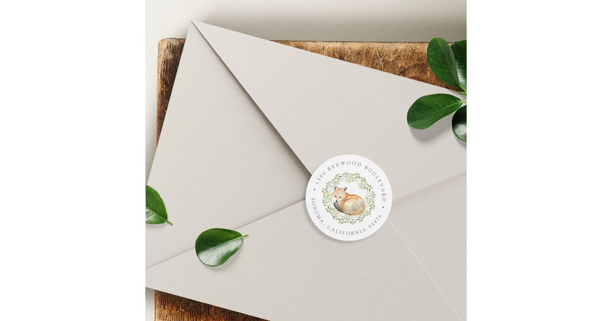 Woodland Fox Return Address Classic Round Sticker | Zazzle