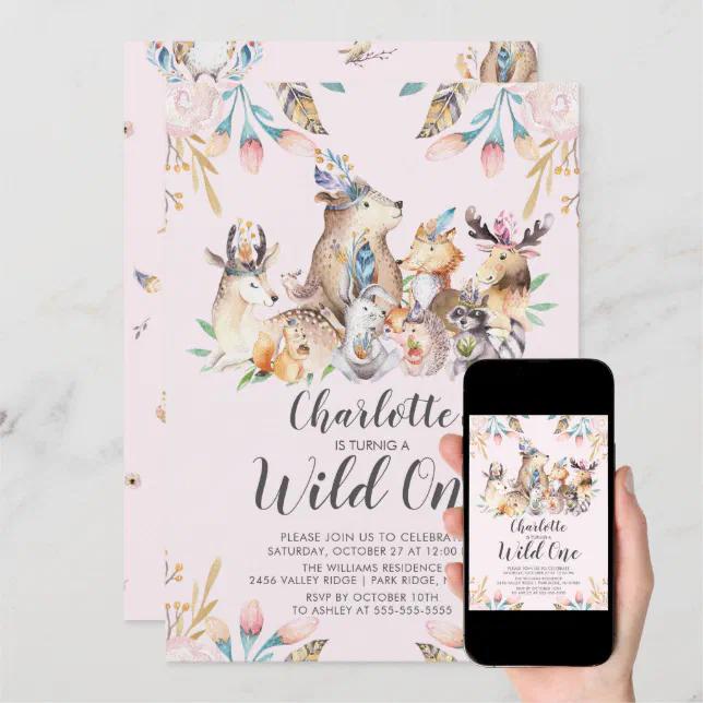 Woodland Friends Wild One Birthday Invitation | Zazzle