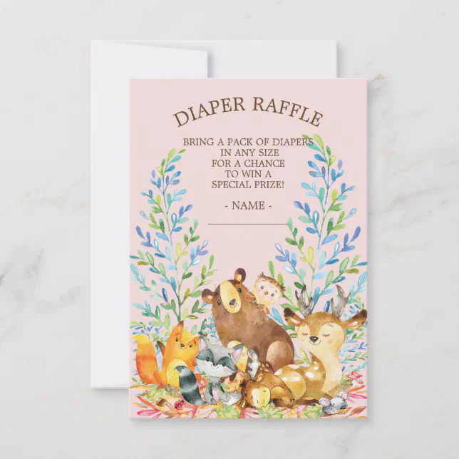 Woodland Girls Baby Shower Diaper Raffle Ticket Invitation | Zazzle