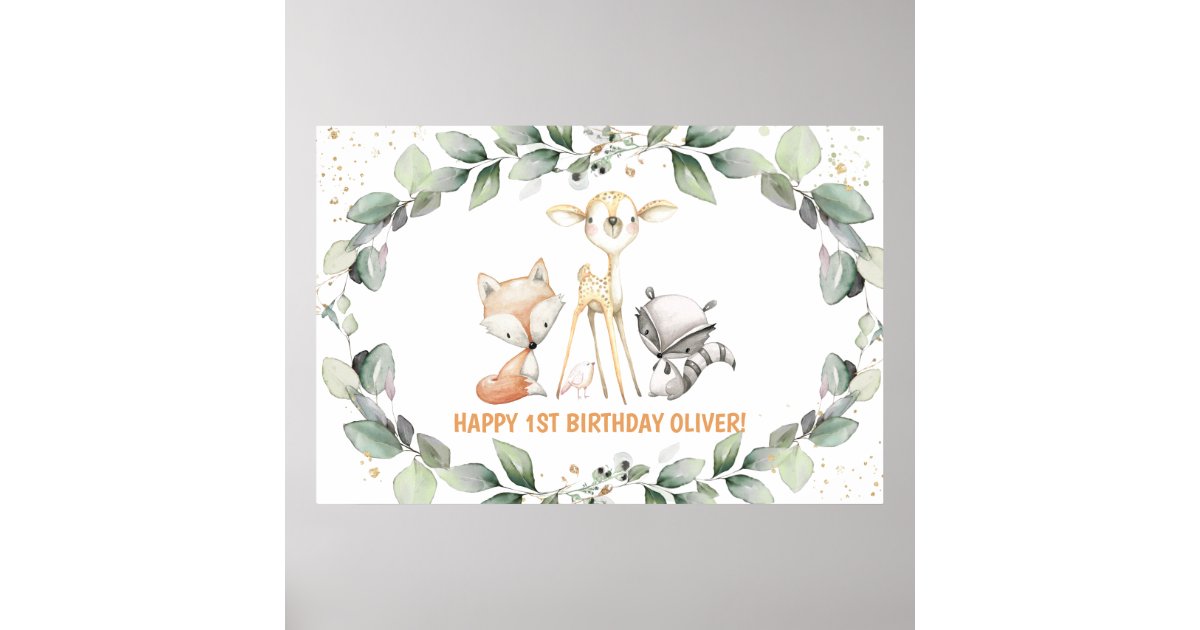 Woodland Greenery Baby Shower Birthday Welcome Poster | Zazzle