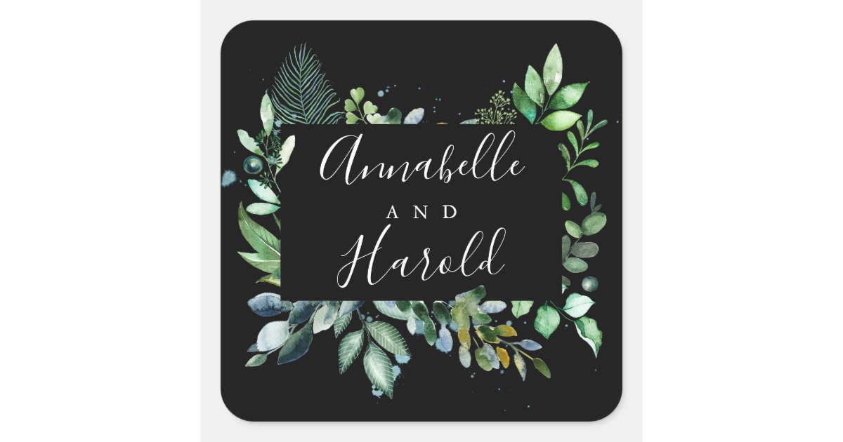 Woodland Greenery Elegant Wedding Square Sticker | Zazzle