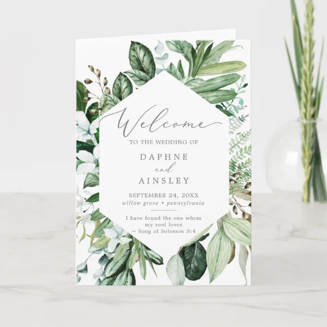 Woodland Greenery Folded Wedding Program | Zazzle
