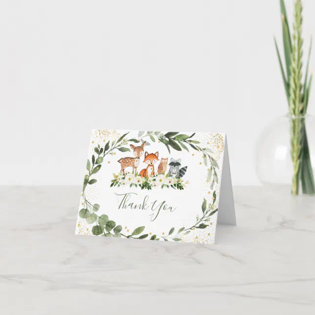 Woodland Greenery Forest Animal Thank You | Zazzle