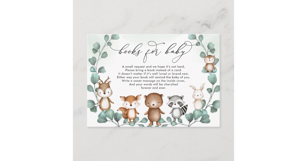Woodland Greenery Forest Animals Books for Baby Enclosure Card | Zazzle