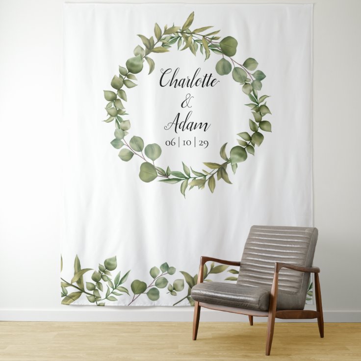 Woodland Greenery Wedding Photo Booth Backdrop | Zazzle