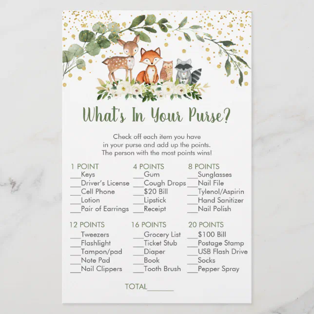Woodland Greenery What's In Your Purse Game | Zazzle