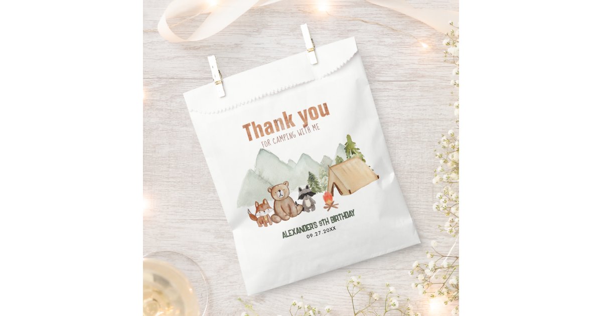 Woodland Happy Camper Camping Birthday Thank You Favor Bag | Zazzle