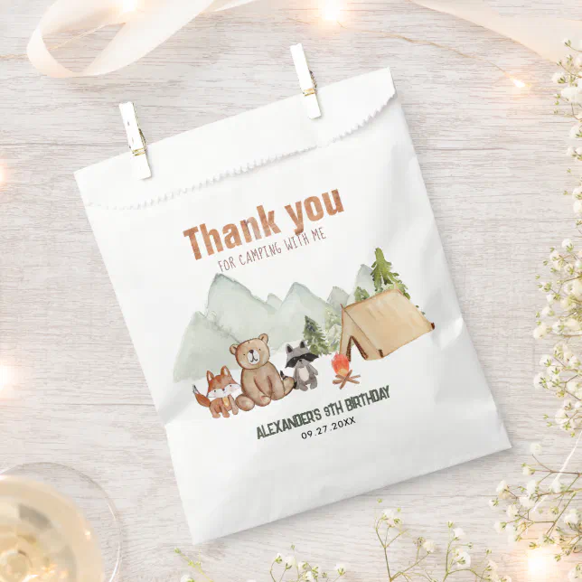 Woodland Happy Camper Camping Birthday Thank You Favor Bag | Zazzle