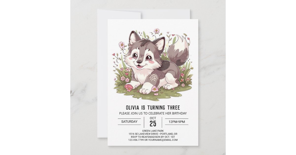 Woodland Howling Digital Wolf Birthday Invitation | Zazzle