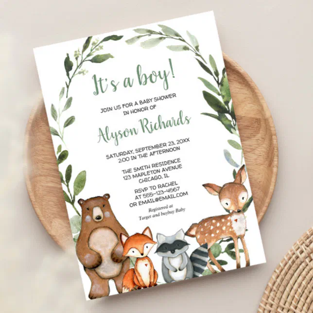 Woodland It's a boy forest friends baby shower Invitation | Zazzle