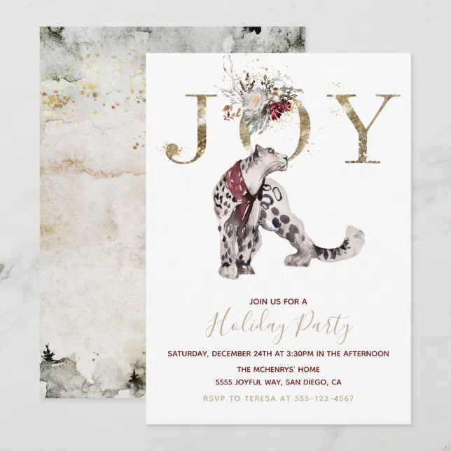 Woodland Joy Snow leopard Holiday Party Invitation | Zazzle