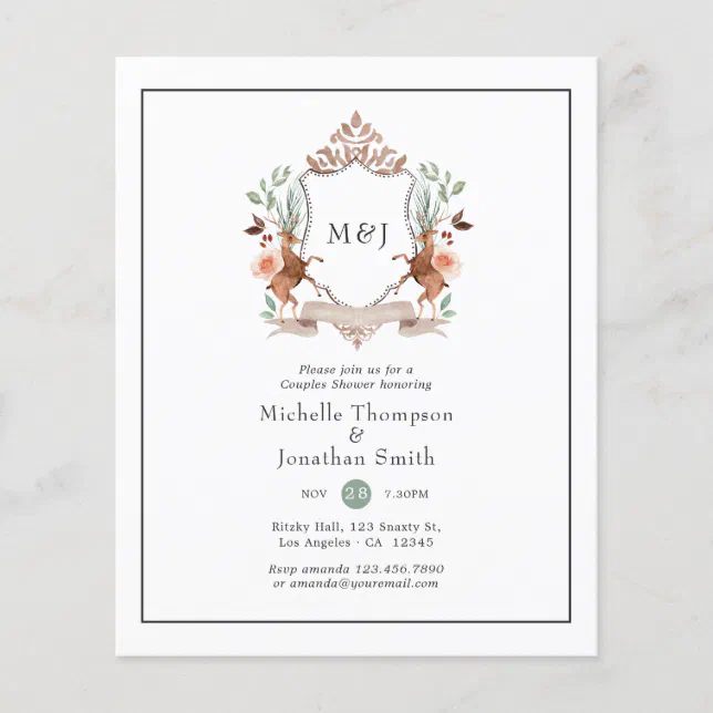 Woodland Laurel Crest Monogram Couples Shower Flyer | Zazzle