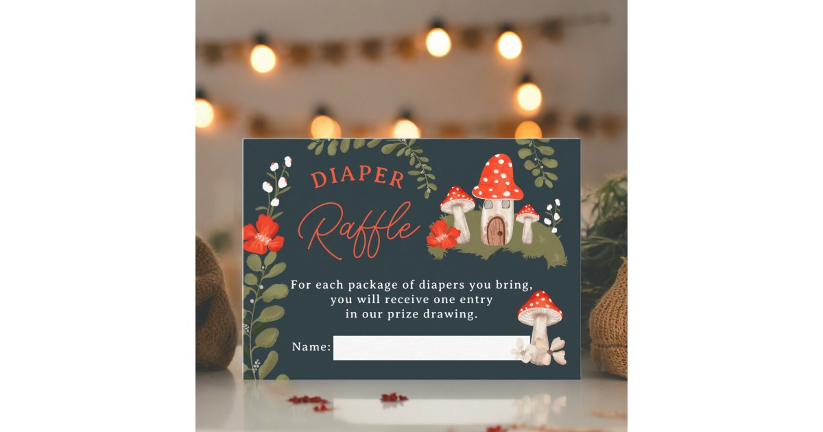 Woodland mushroom floral baby shower diaper raffle enclosure card | Zazzle