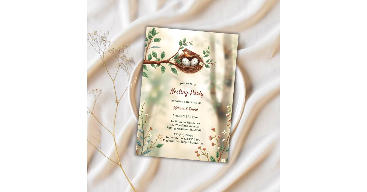 Woodland Nesting Party Rustic Bird Baby Shower Invitation | Zazzle