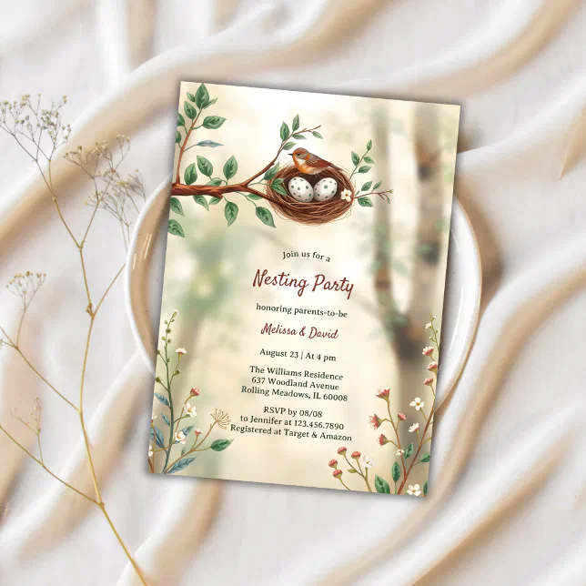 Woodland Nesting Party Rustic Bird Baby Shower Invitation | Zazzle