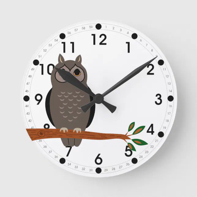 Woodland owl on branch clock Forest Animals | Zazzle