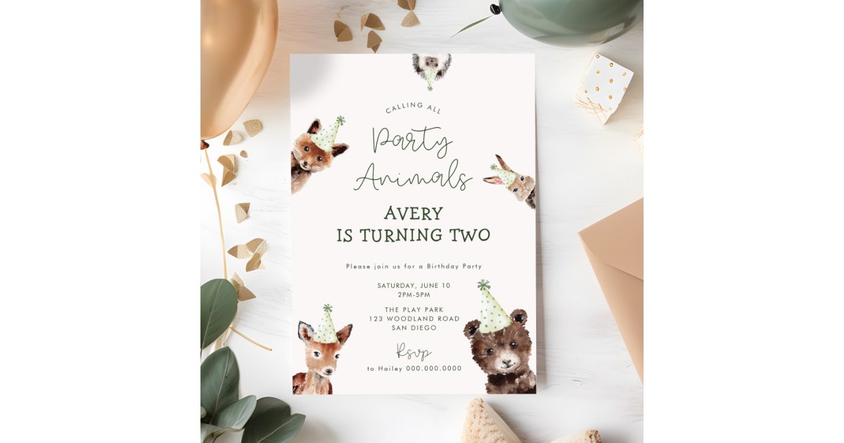Woodland Party Animals Birthday Invitation | Zazzle