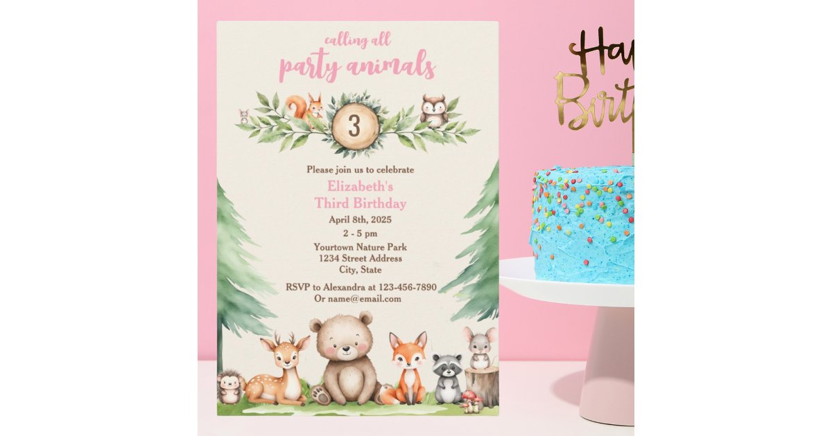 Woodland Party Animals Birthday Party Invitation | Zazzle