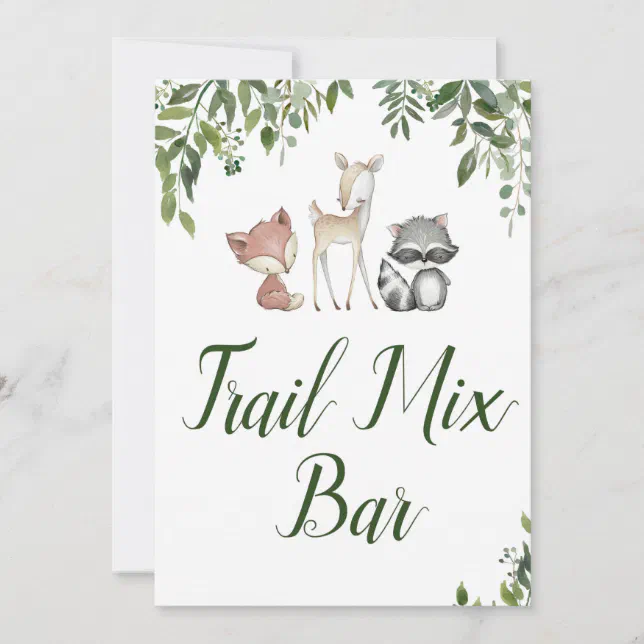 Woodland Party Sign - Trail Mix Bar sign 5x7 Invitation | Zazzle