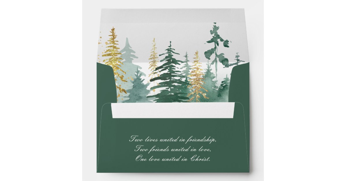 Woodland Pine Trees Inspirational Green Envelope | Zazzle