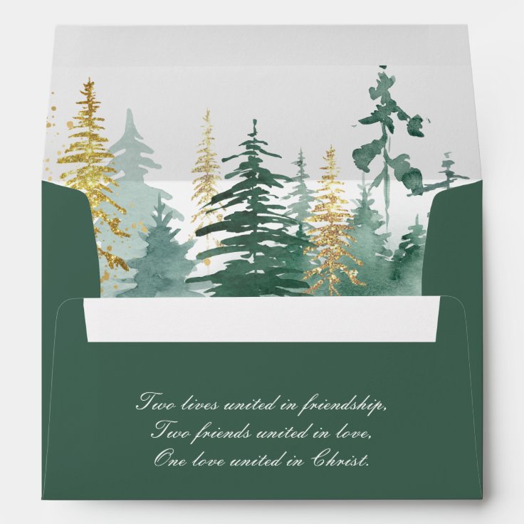 Woodland Pine Trees Inspirational Green Envelope | Zazzle