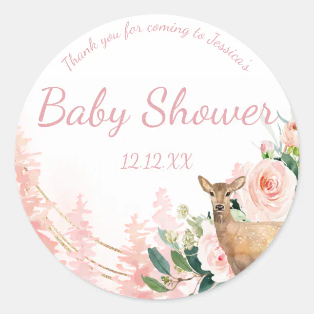 Woodland Pink Floral Deer Classic Round Sticker | Zazzle