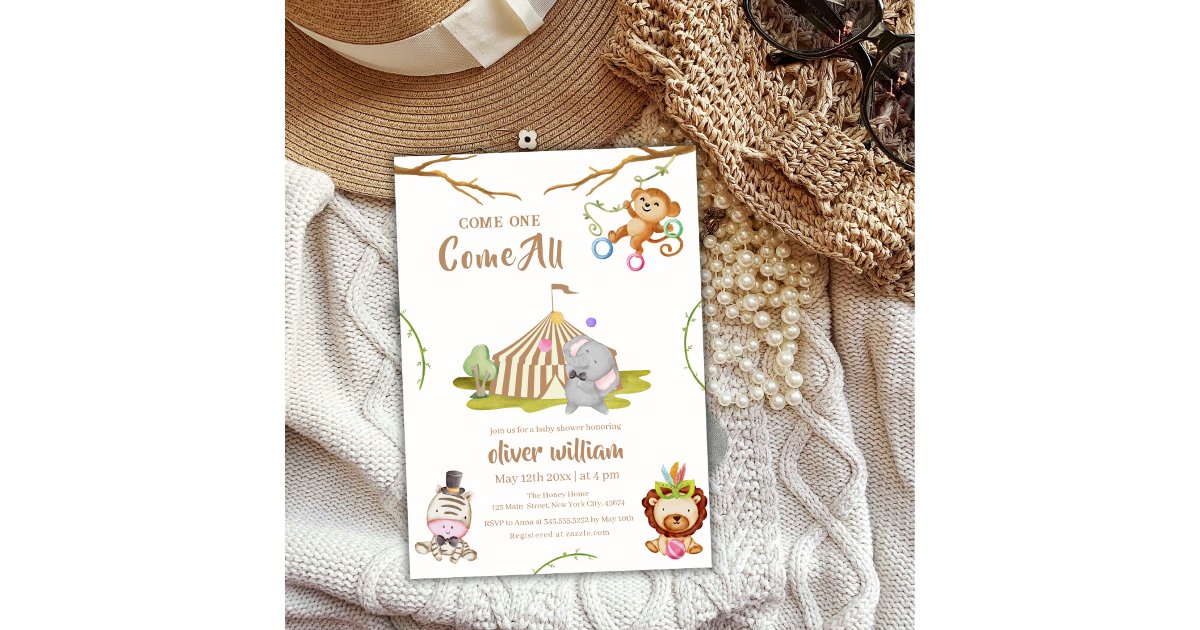 Woodland Safari Carnival Circus Baby Shower Invitation | Zazzle
