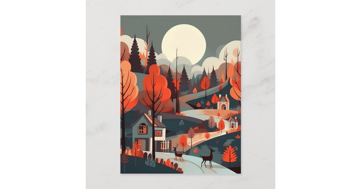 Woodland Scandi Village Art Postcard | Zazzle