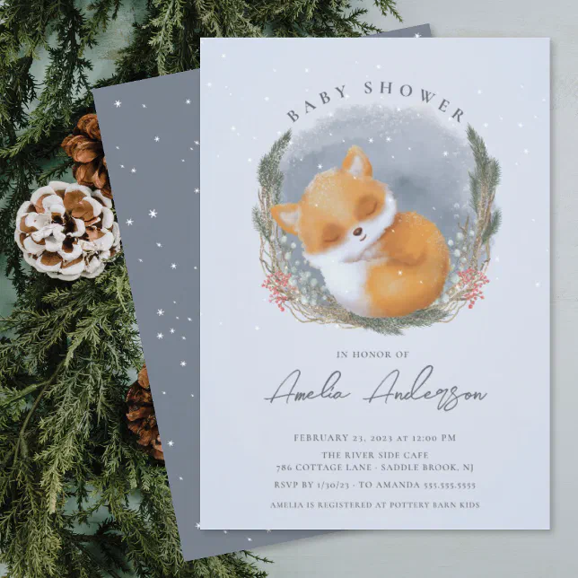 Woodland Sleeping Fox Baby Shower Invitation | Zazzle