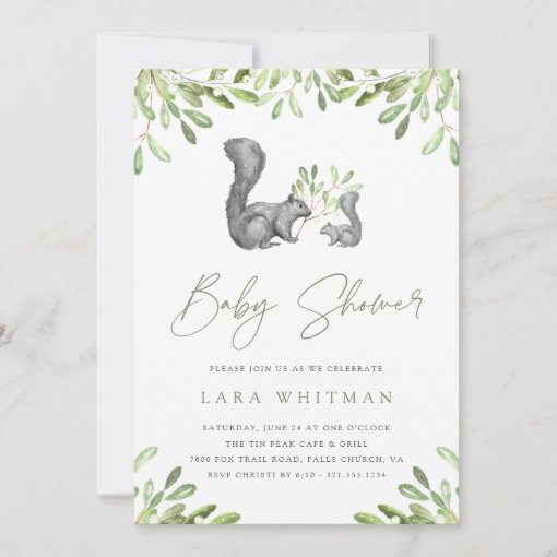 Woodland Squirrel All in One Baby Shower Invitation | Zazzle