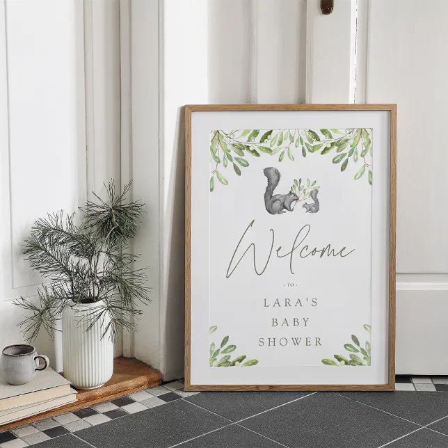 Woodland Squirrel Baby Shower Welcome Sign | Zazzle
