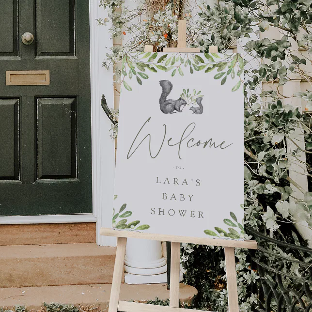 Woodland Squirrel Baby Shower Welcome Sign | Zazzle
