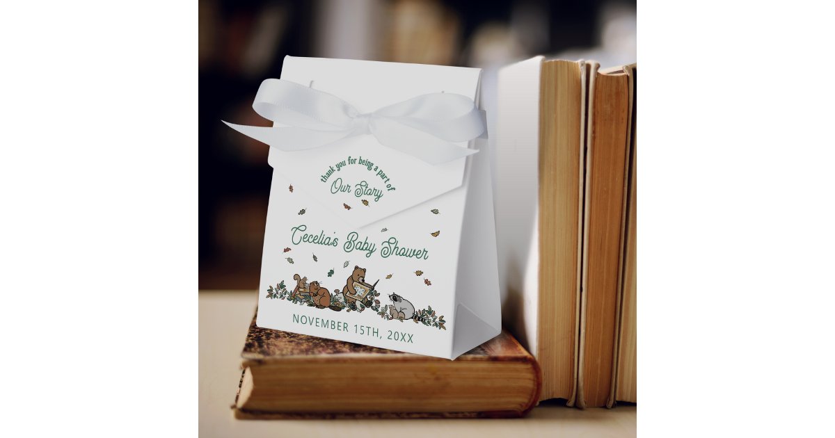 Woodland Storybook Personal Message Baby Shower Favor Boxes | Zazzle