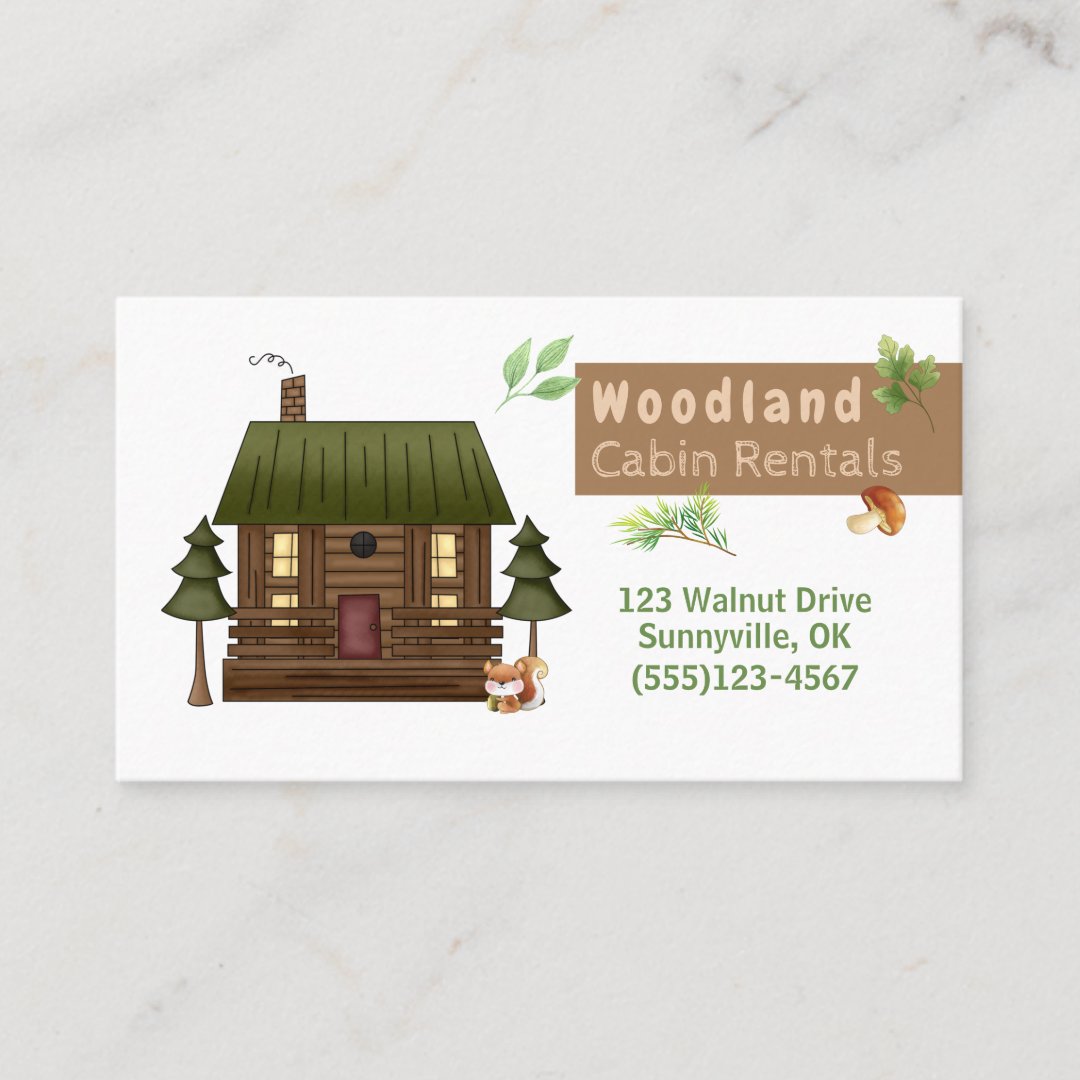 Woodland Style Cabin Rental Service Business Card | Zazzle
