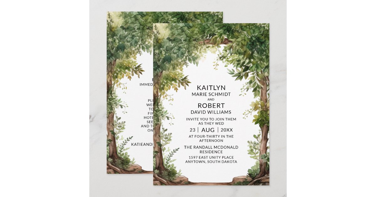 Woodland Watercolor Garden Arch Backyard Wedding Invitation | Zazzle