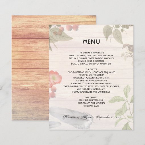 Woodland Wedding Theme Nature Menu Template | Zazzle