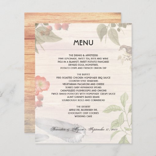 Woodland Wedding Theme Nature Menu Template | Zazzle