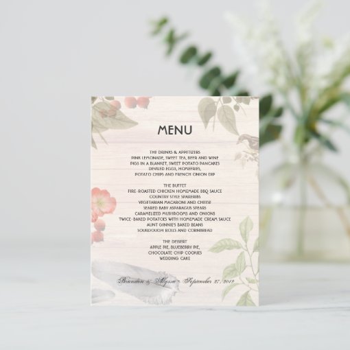 Woodland Wedding Theme Nature Menu Template | Zazzle
