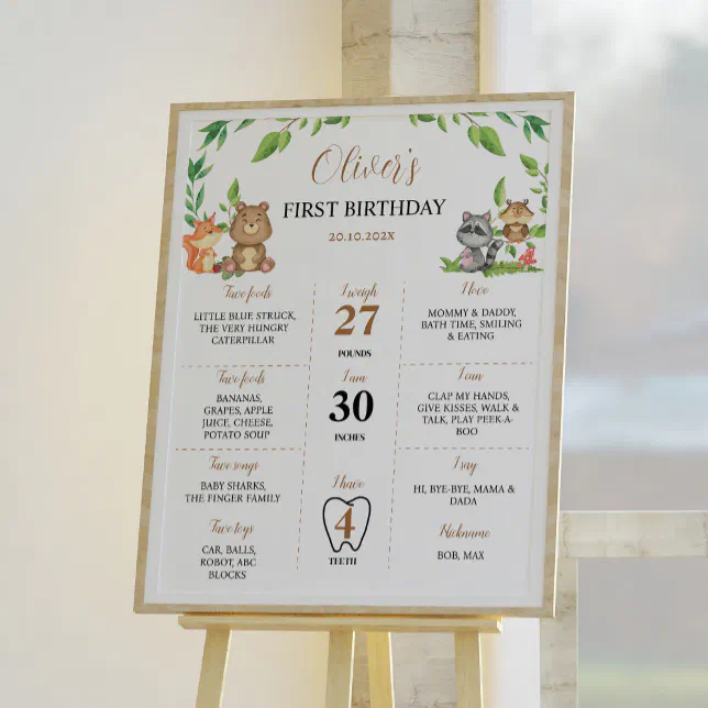 Woodland Wild One Birthday Party Milestone Sign | Zazzle