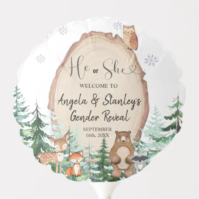 Woodland Winter Animal Forest Gender Reveal Balloon | Zazzle