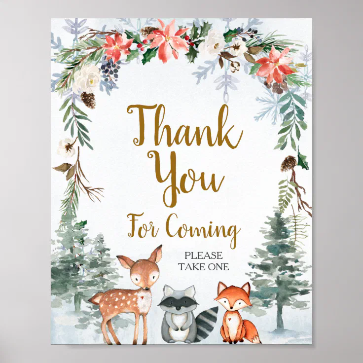 Woodland Winter Animal Forest Thank you for coming Poster | Zazzle
