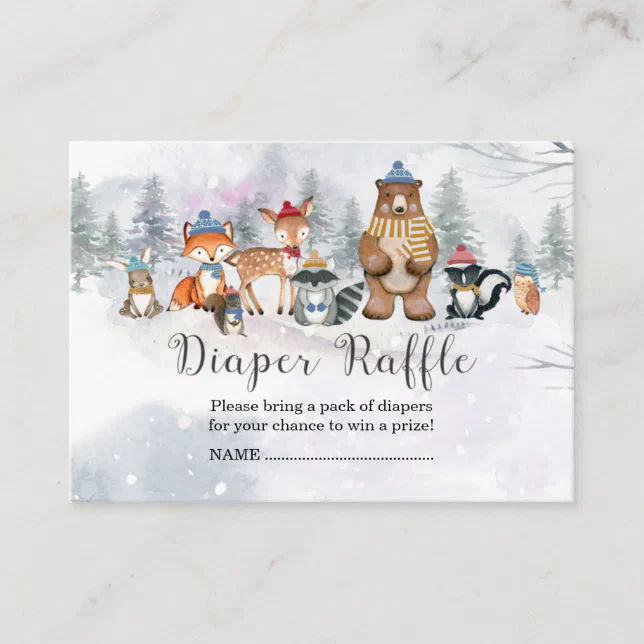 Woodland Winter Animals Diaper Raffle Enclosure Card | Zazzle