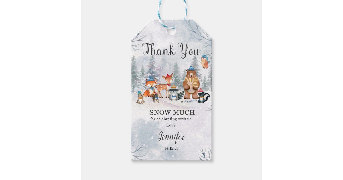 Woodland Winter Forest Animals Thank You Gift Tag | Zazzle